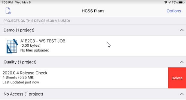 How to Delete a Project From the HCSS Plans Mobile App