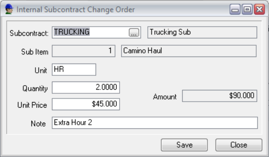 How to Use Internal Subcontract Change Orders to Change Quantity, Unit and Unit Cost of SubItems