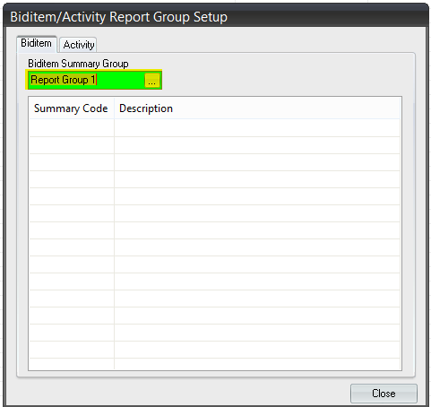 How to Set Up Summary Codes/Descriptions for Biditem Summary Groups