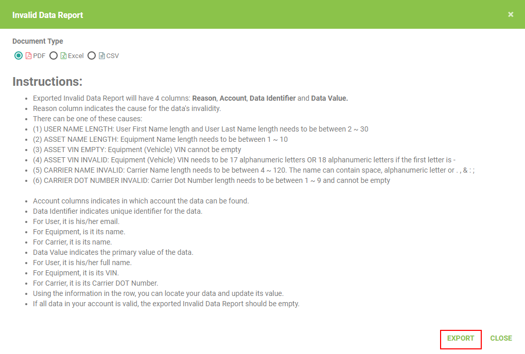 What is the Invalid Data Report?