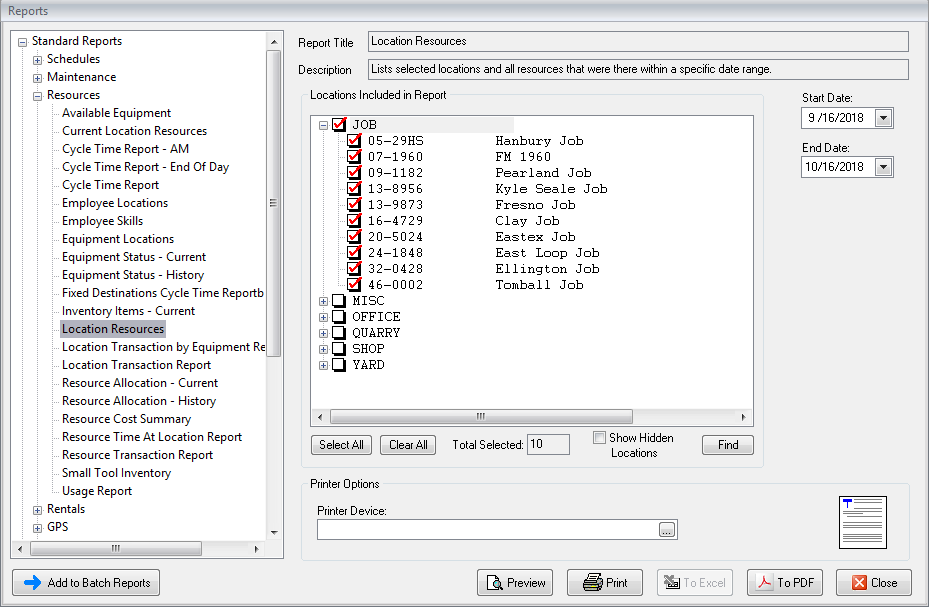 How to Report on Location Resources