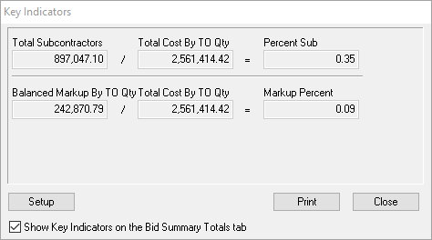 How to Show Key Indicators on the Bid Summary - Totals Tab