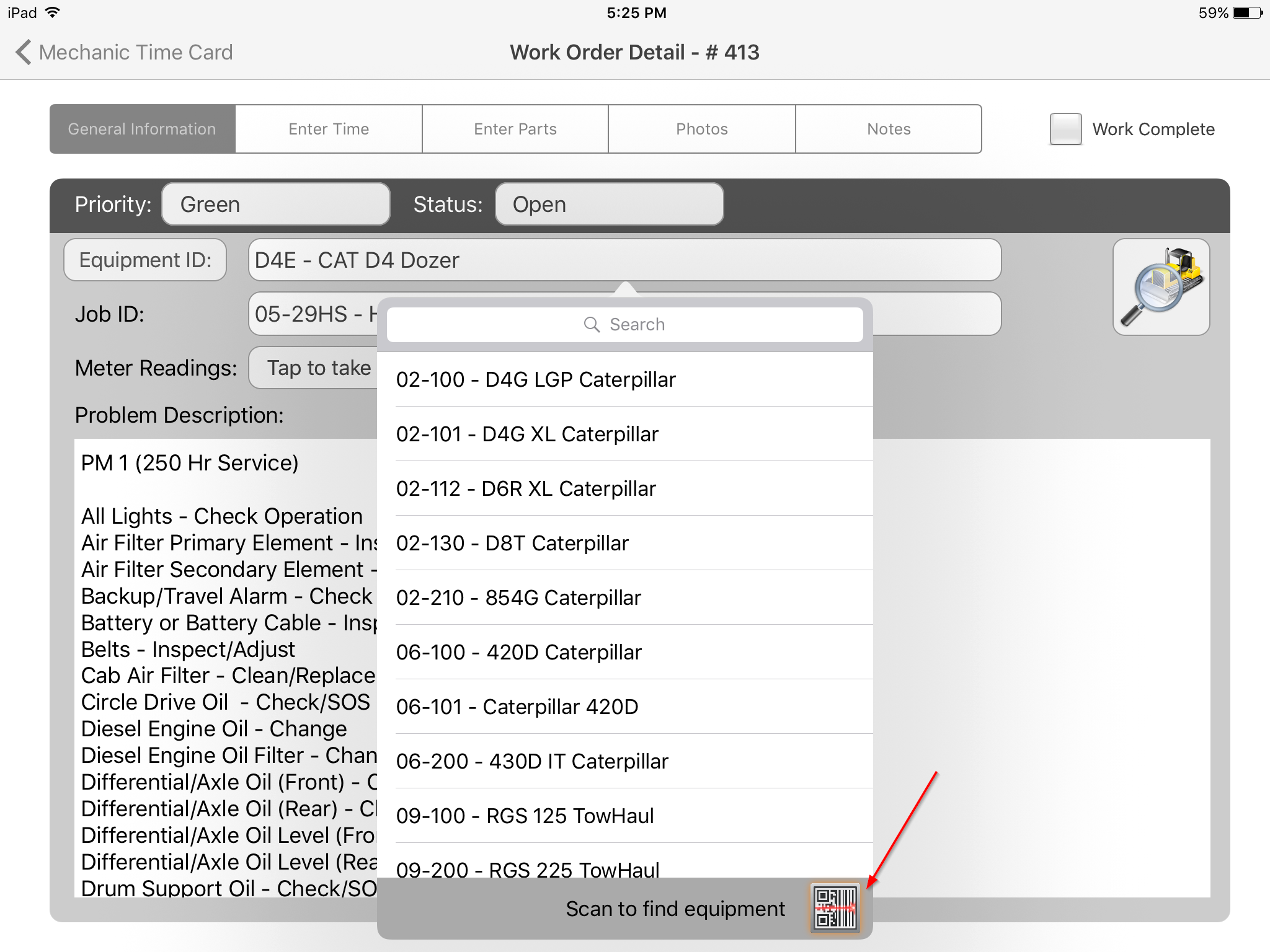 How to scan barcodes on Equipment 360 Mobile Mechanic