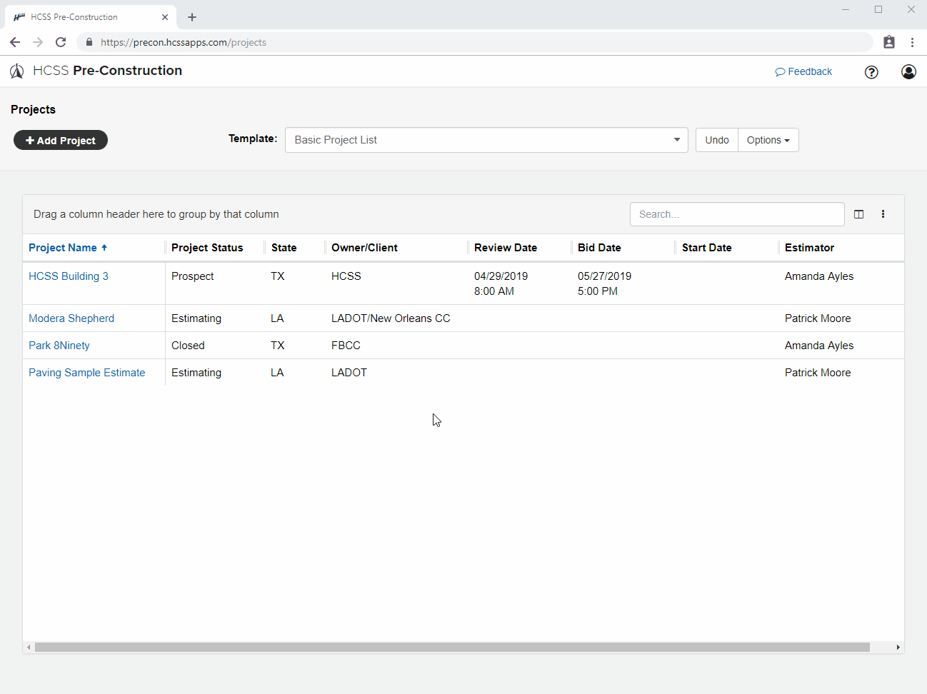 How to Add a Project in HCSS Pre-Construction