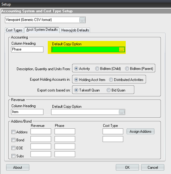 HeavyBid: How to Set Up Default Copy Options for Accounting System Defaults