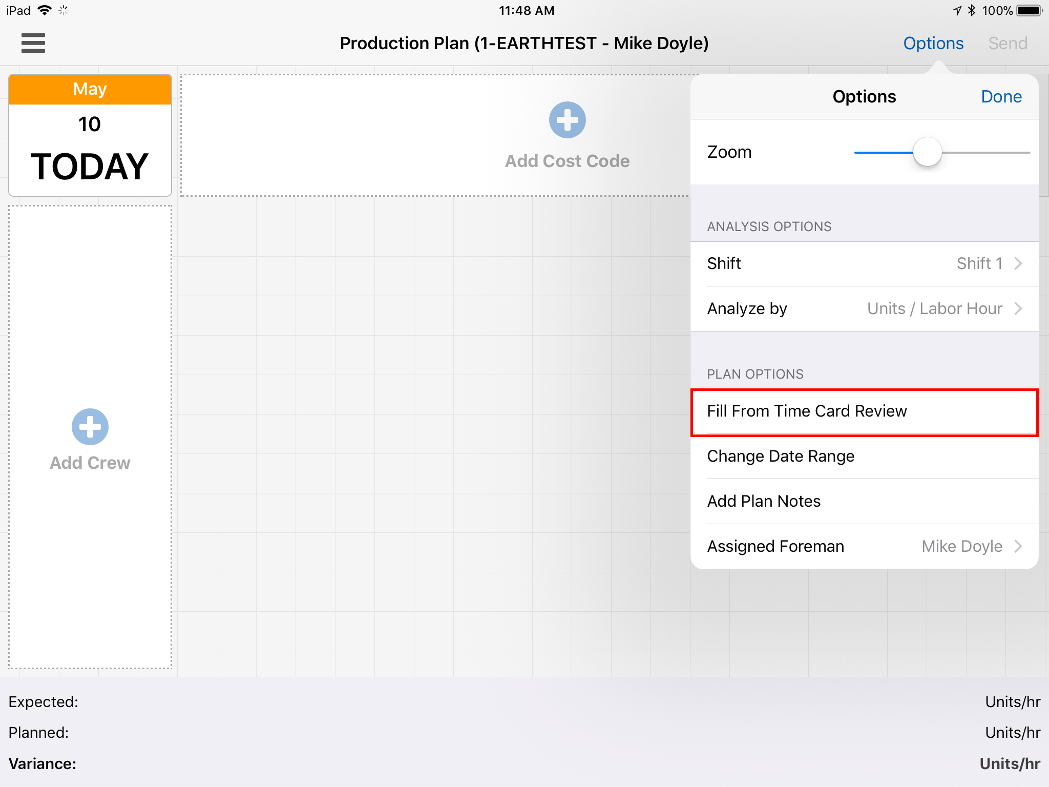 How to Fill Production Plan from Time Card Review