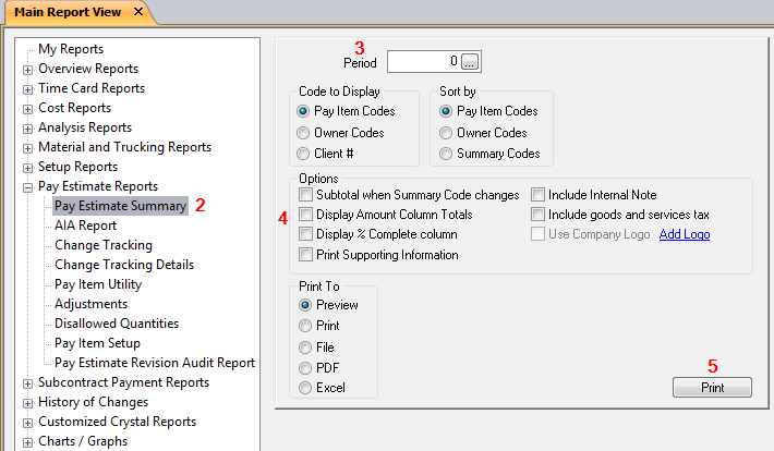 How to Print the Pay Estimate Summary Report
