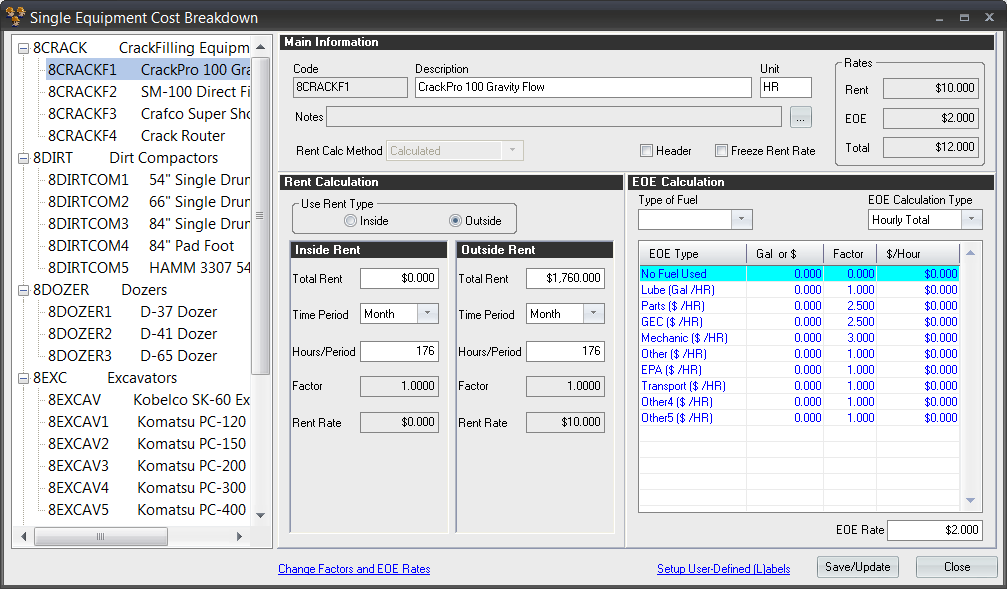 Overview: Single Equipment Cost Breakdown