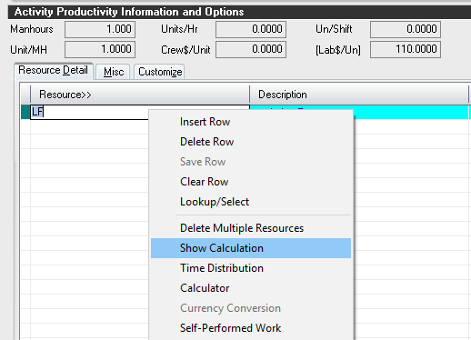 How to Show Cost Calculations of a Single Resource