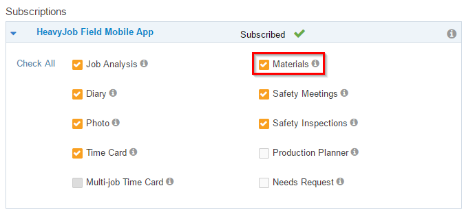 How to Enable/Disable Materials on Time Cards