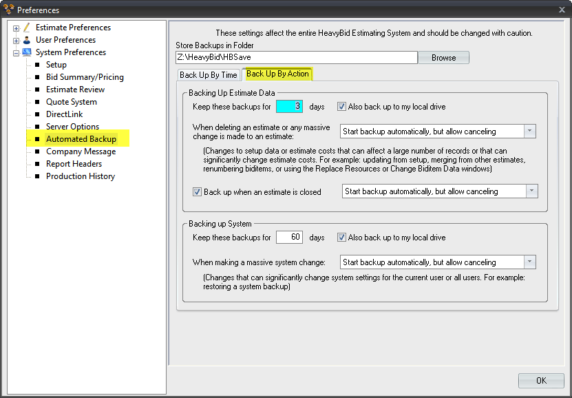 How to Set Up Automatic Backup by Action