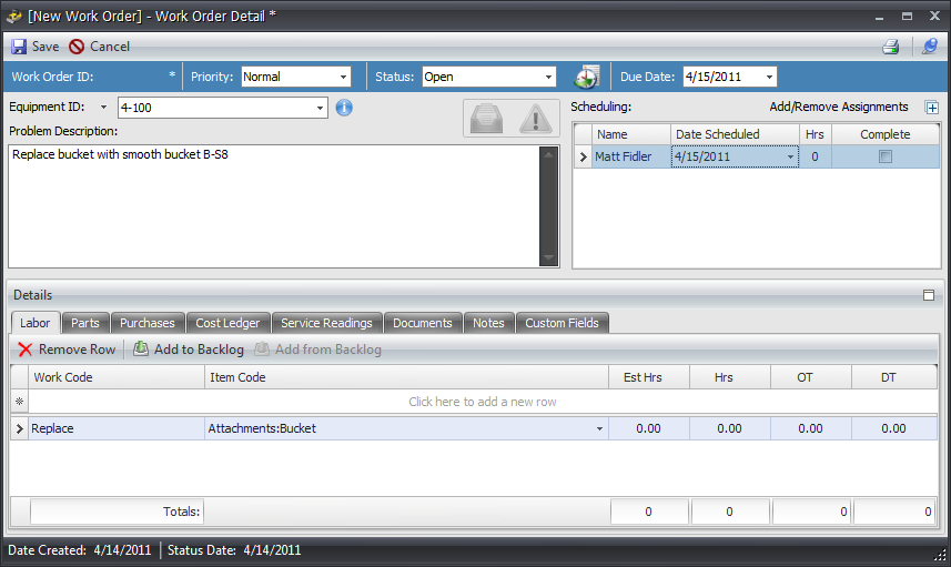 Creating a New Work Order