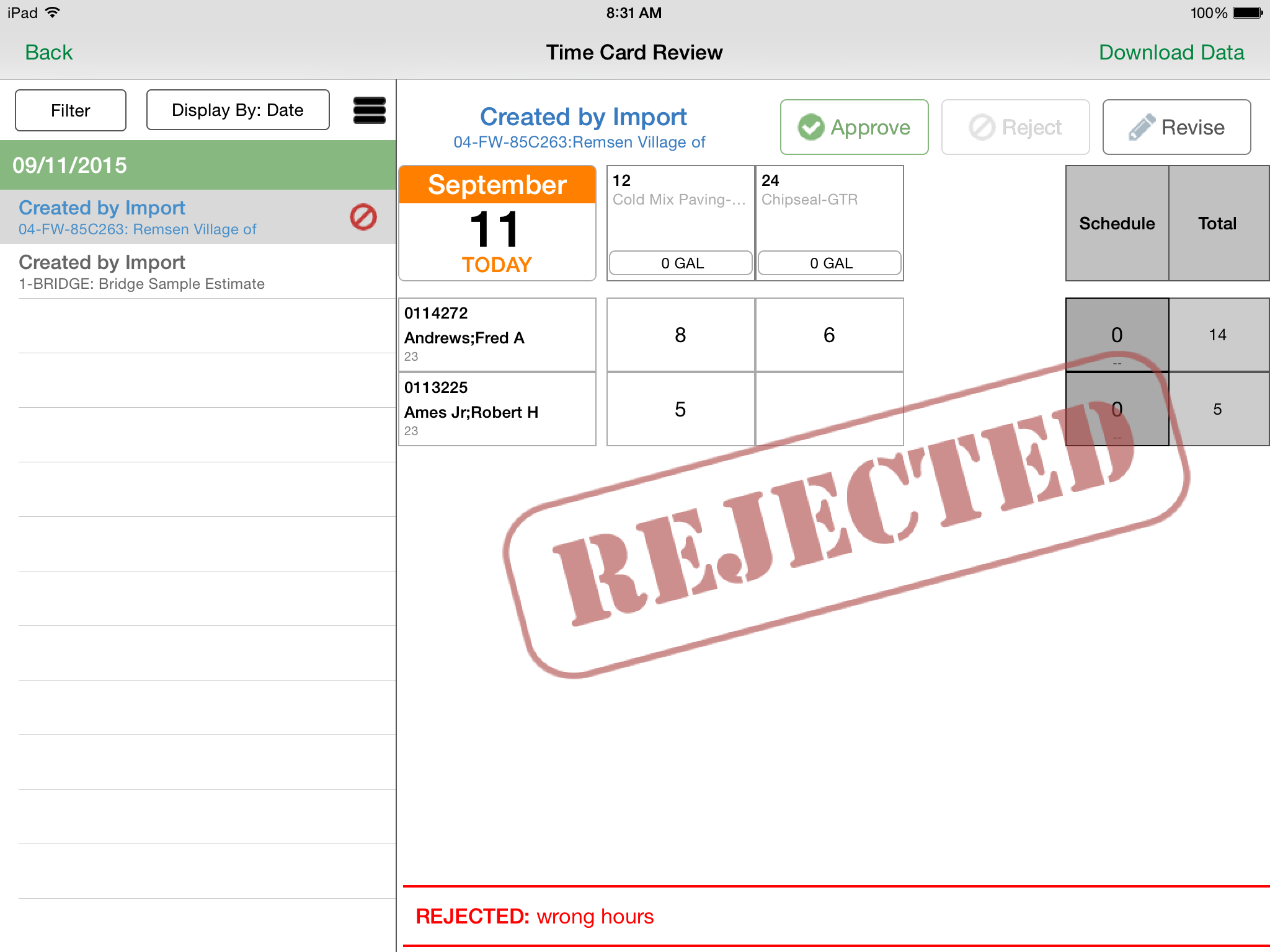 How to Reject a Time Card using Time Card Review on Mobile