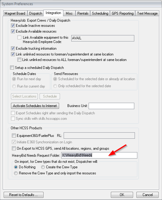 How to Configure Dispatcher 2017 HeavyBid Needs Request Folder
