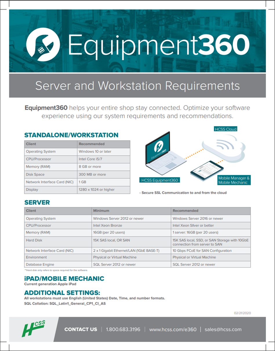 Equipment360 File/Terminal Server & Workstation Requirements