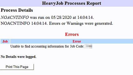 Error: Unable to Find Accounting Information for Job Code