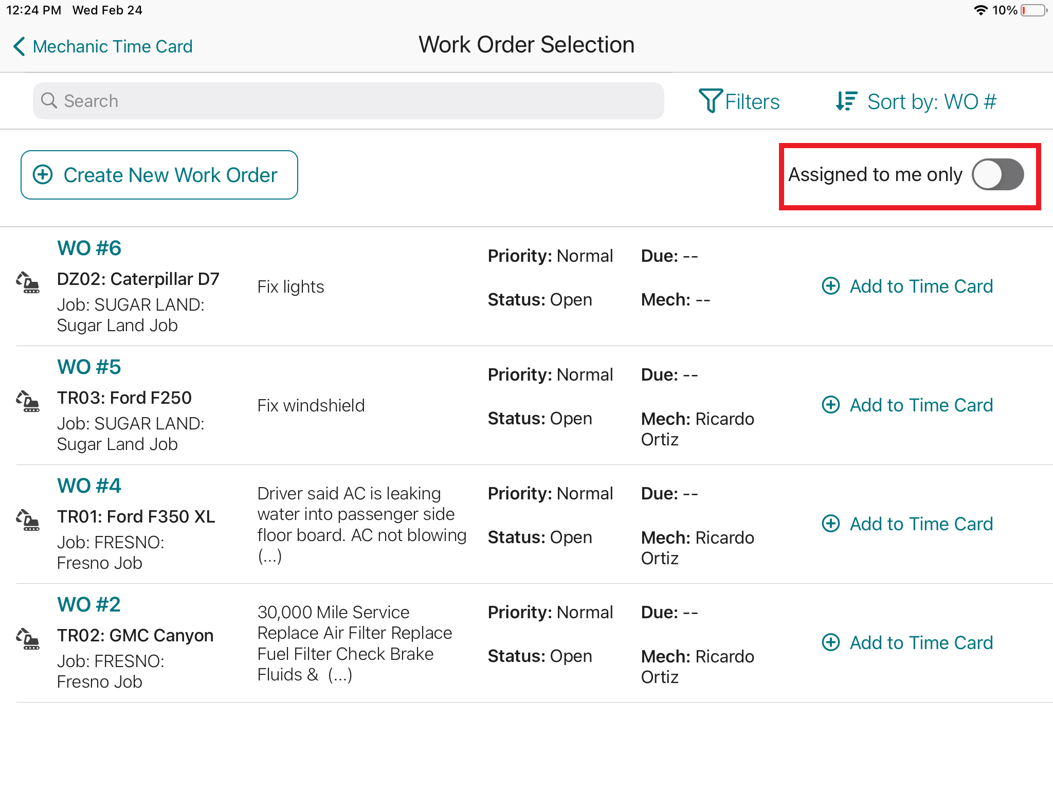 How to View Work Orders Assigned to a Mechanic on Mobile