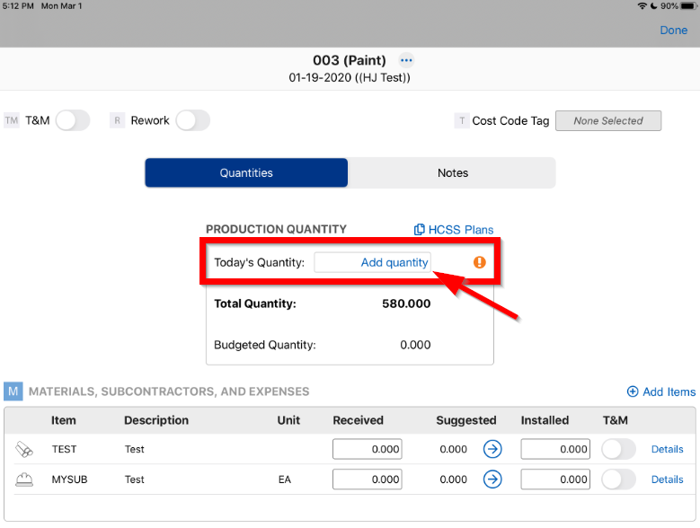 How to Enter Production Quantities in HCSS Field