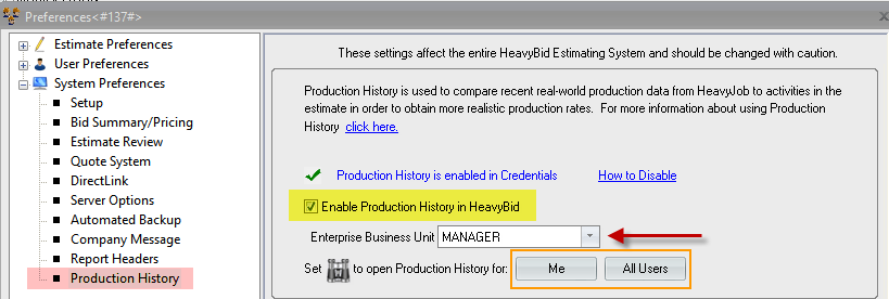 How to Enable Production History