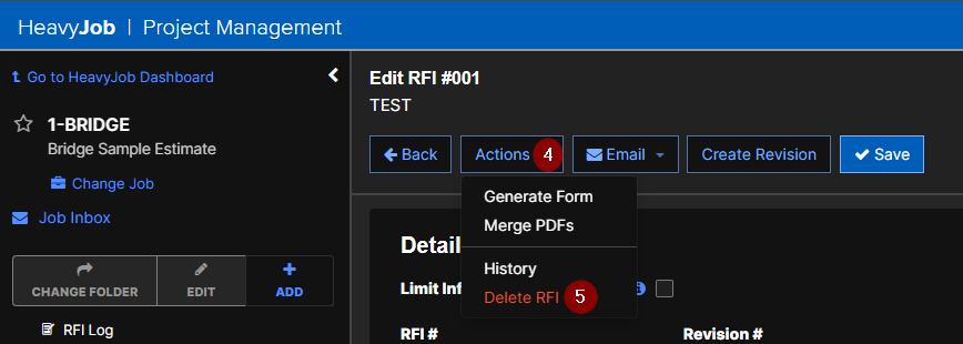 How to Delete an RFI in HeavyJob Project Management