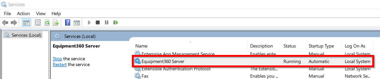 How To Restart Equipment360 Server