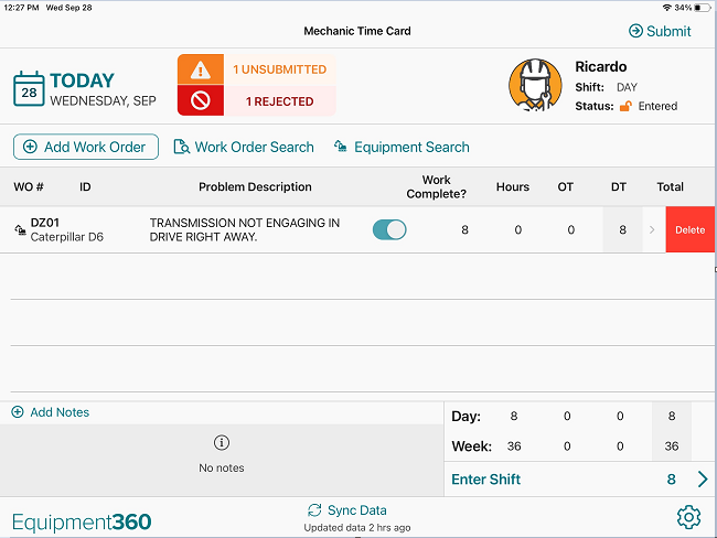 How to Remove a Work Order from Mobile Mechanic Time Card