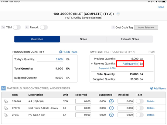 How to Enable and Use Revenue Quantity in HCSS Field