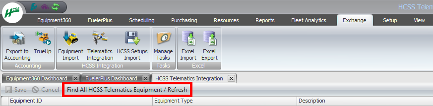 Telematics/Equipment360 Integration Setup
