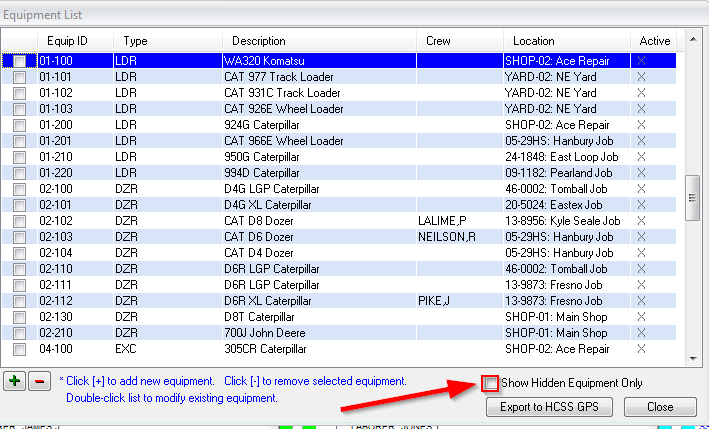 How To Show A Hidden Equipment List