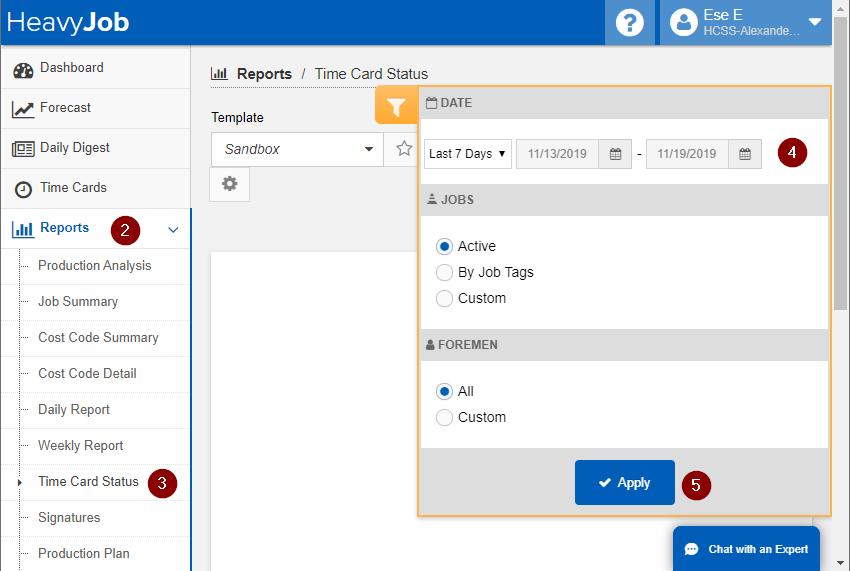 How to Generate a Time Card Status Report in HeavyJob Web