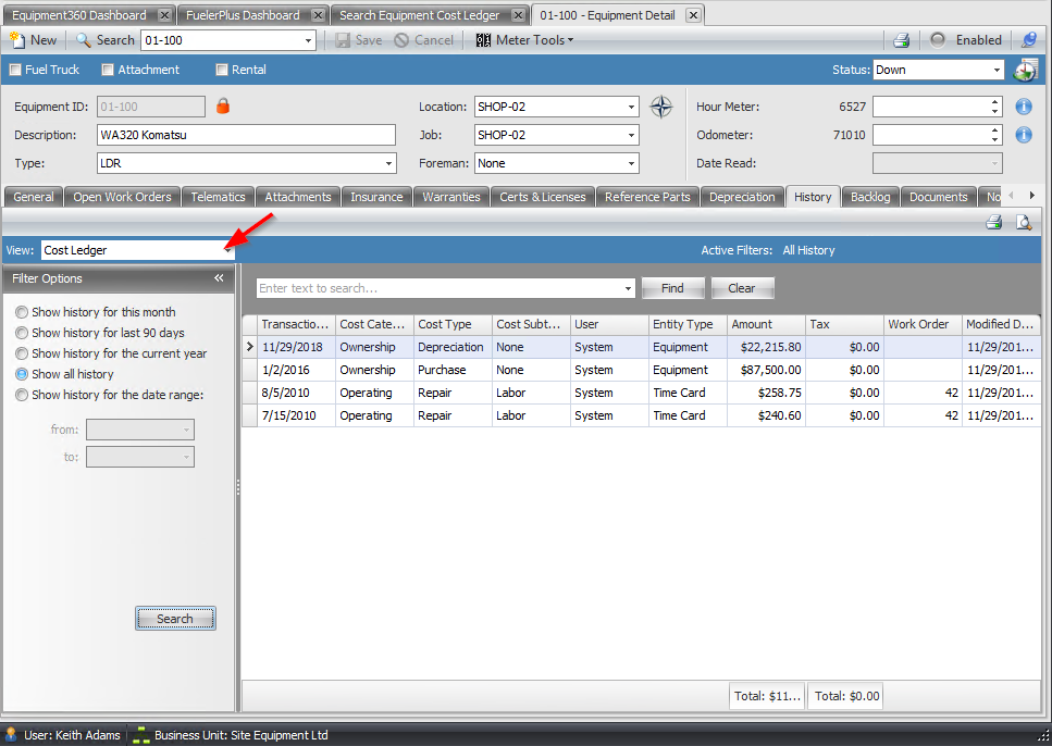Equipment Cost Ledger Overview
