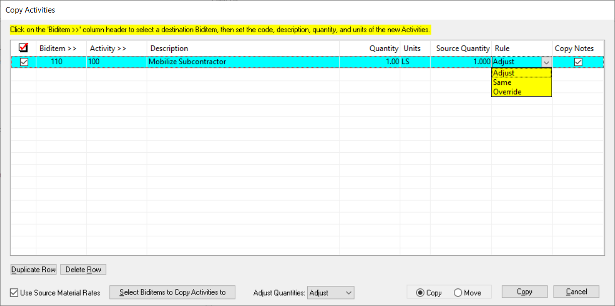 What Do the Different Rules in the Copy Activities Screen Do?