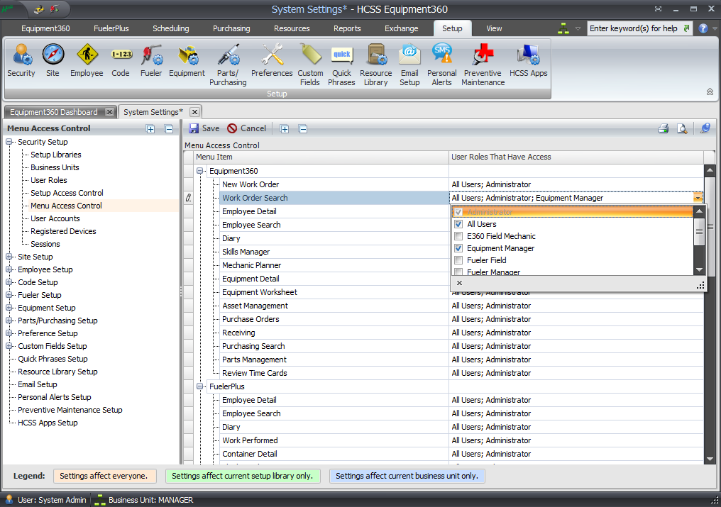 How to Configure Menu Access Control