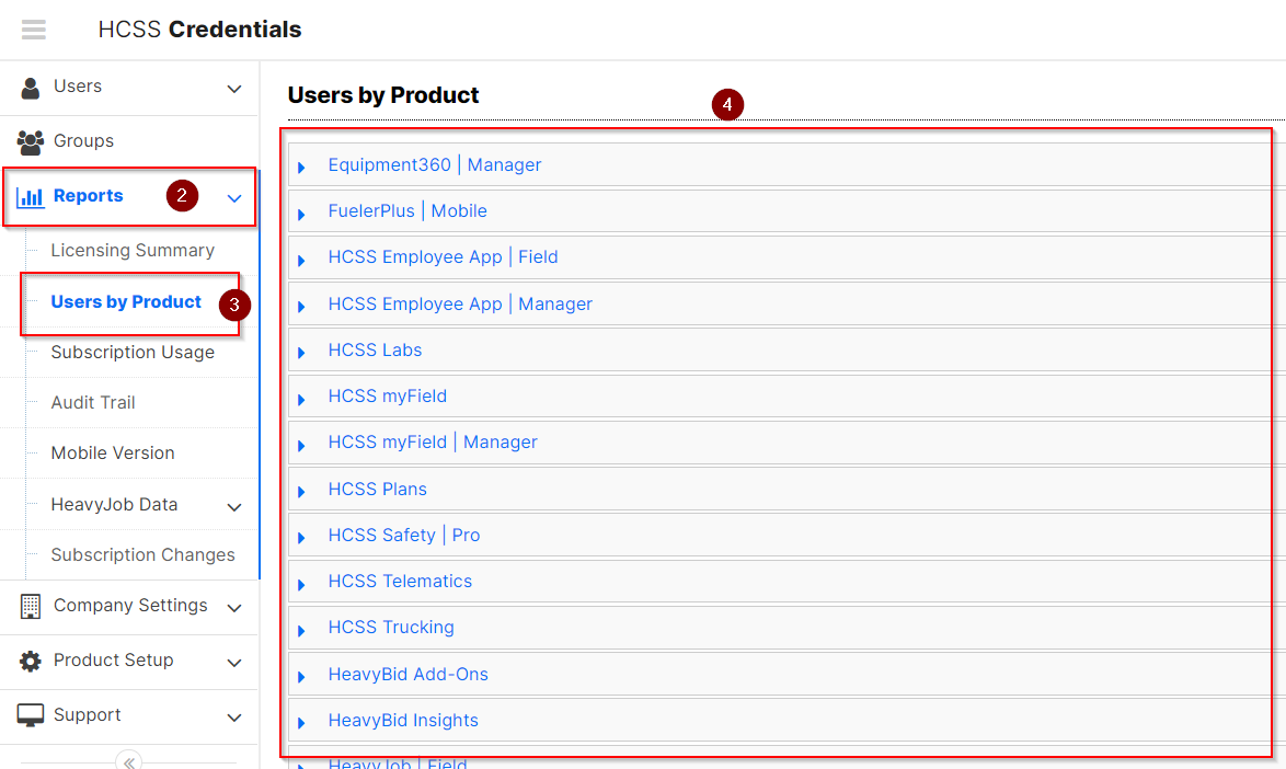 How to View HCSS Apps Users by Product