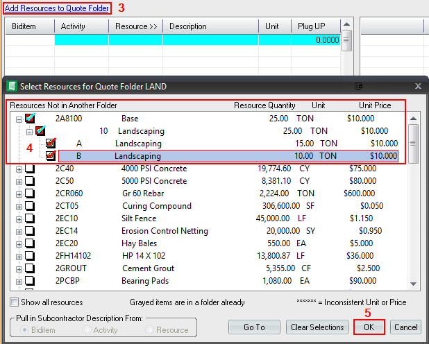 How to Individually Quote Material Resources in HeavyBid