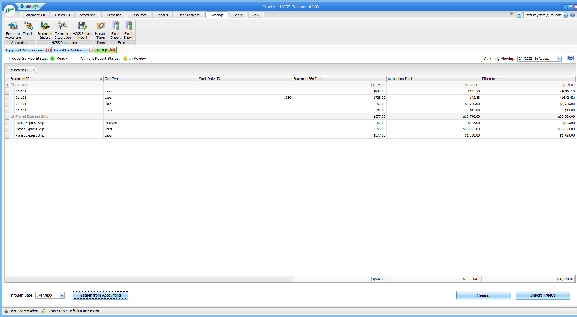 Overview: Equipment360 TrueUp