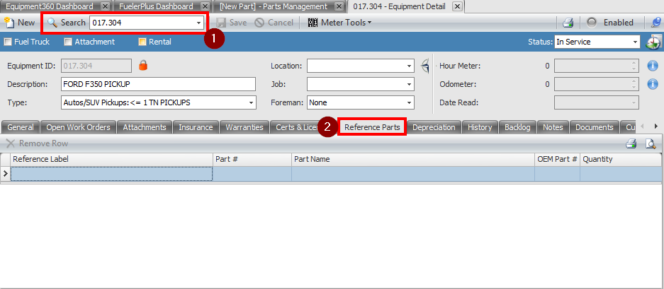 How to Create Reference Parts for a Piece of Equipment
