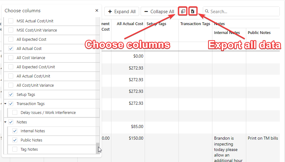 How to Export Cost Code Notes to Excel
