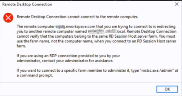 Error: Remote Desktop Connection cannot connect to the remote computer
