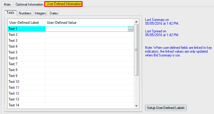 How to Setup User-Defined Labels in Estimate Information