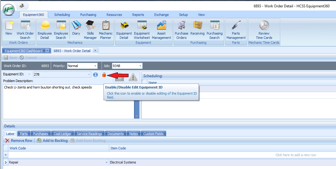How to Edit the Equipment ID on an Existing Work Order?