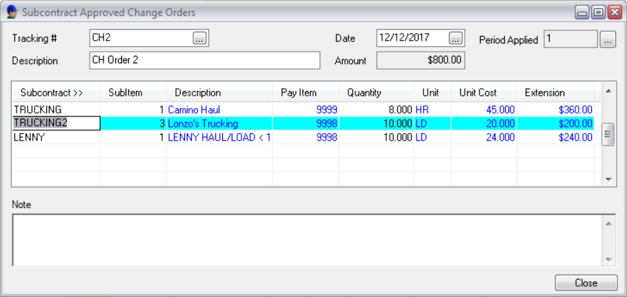 How to Send a Change Order in Change Tracking to Subcontract Pay Estimate