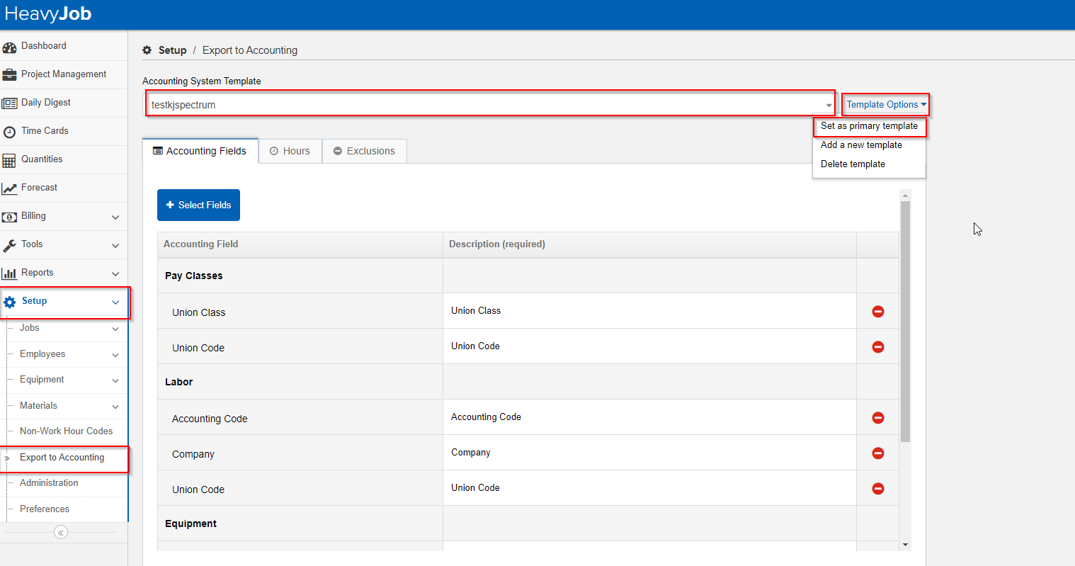 How to Set Accounting Template as Primary Template In HeavyJob Web