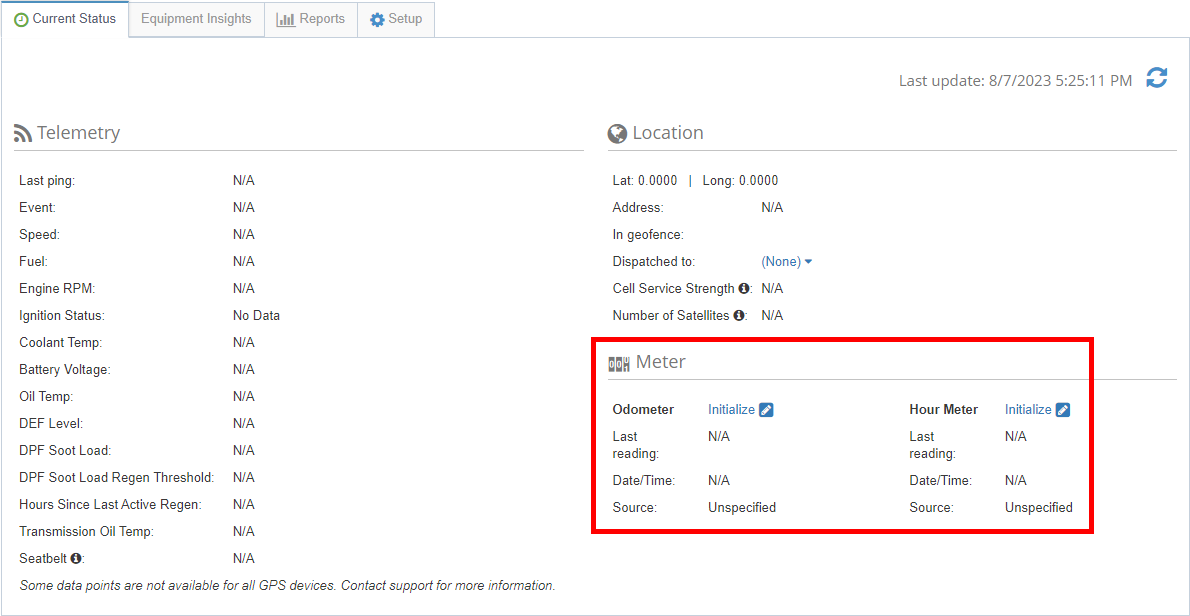 How to Initialize Meter Readings in HCSS Telematics