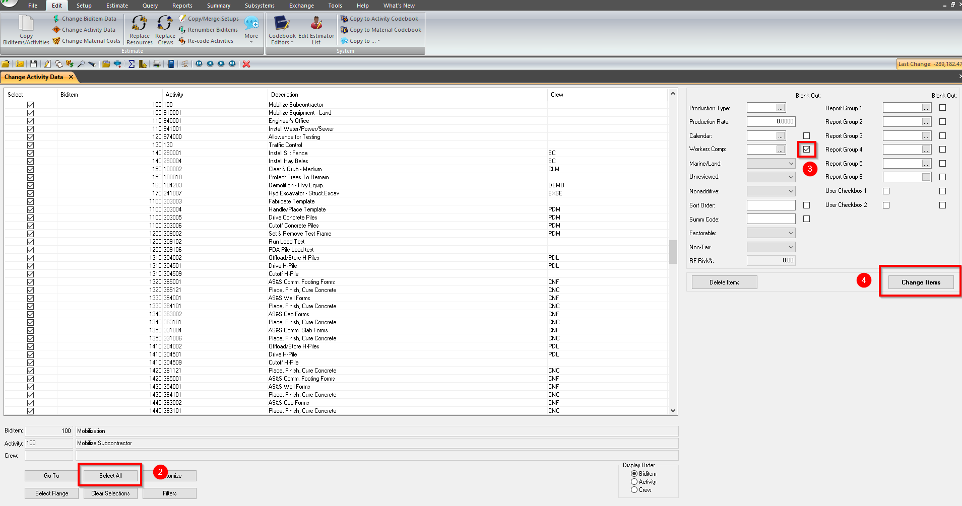 How to Remove All Worker's Comp Codes from All Activities in an Estimate