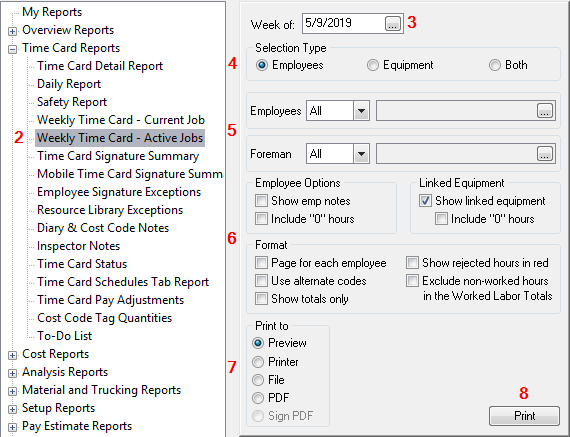 Overview: Weekly Time Card - Active Jobs Report