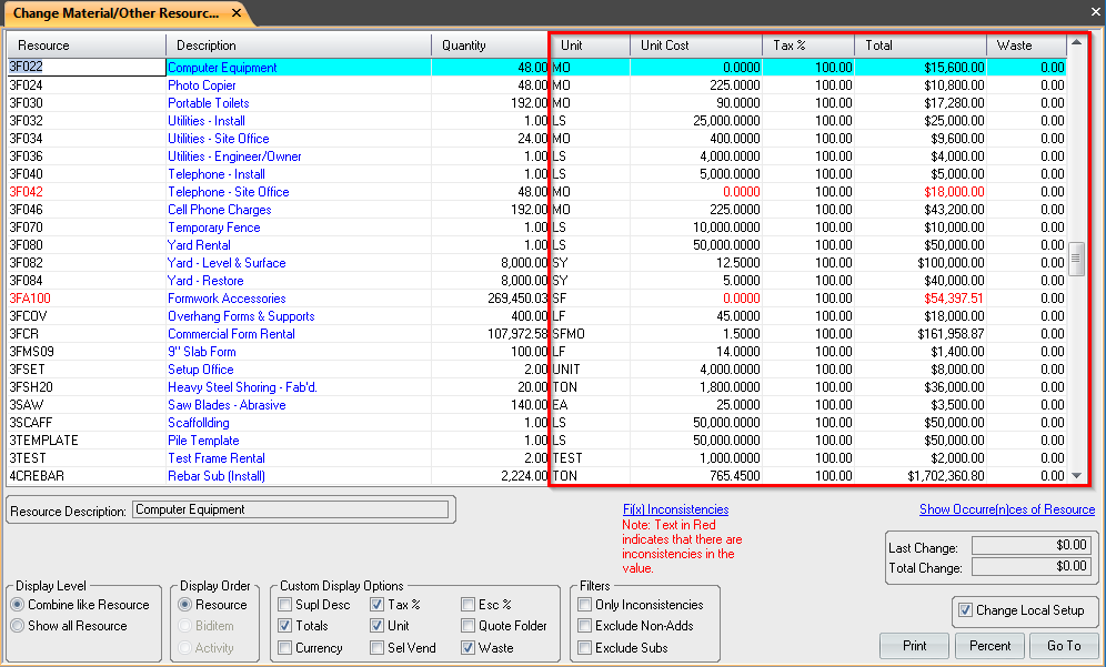 Overview: Change Material Costs