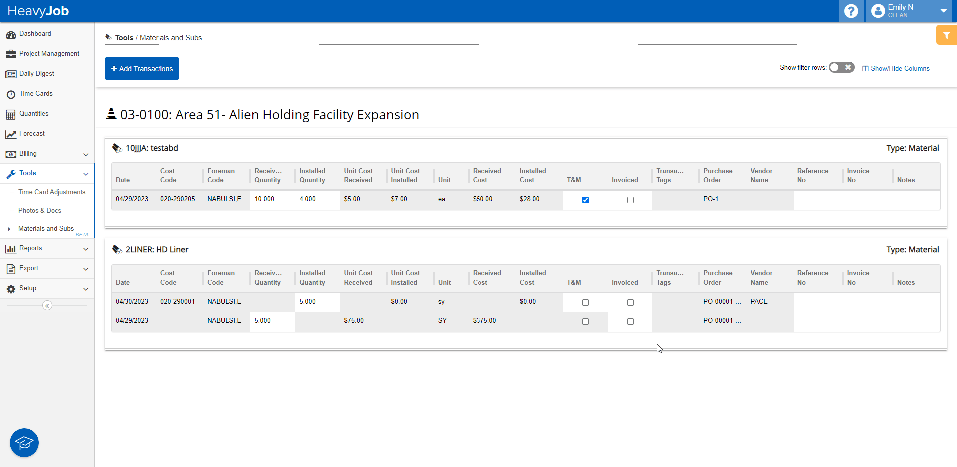 Overview: HeavyJob Web Materials and Subs Entry