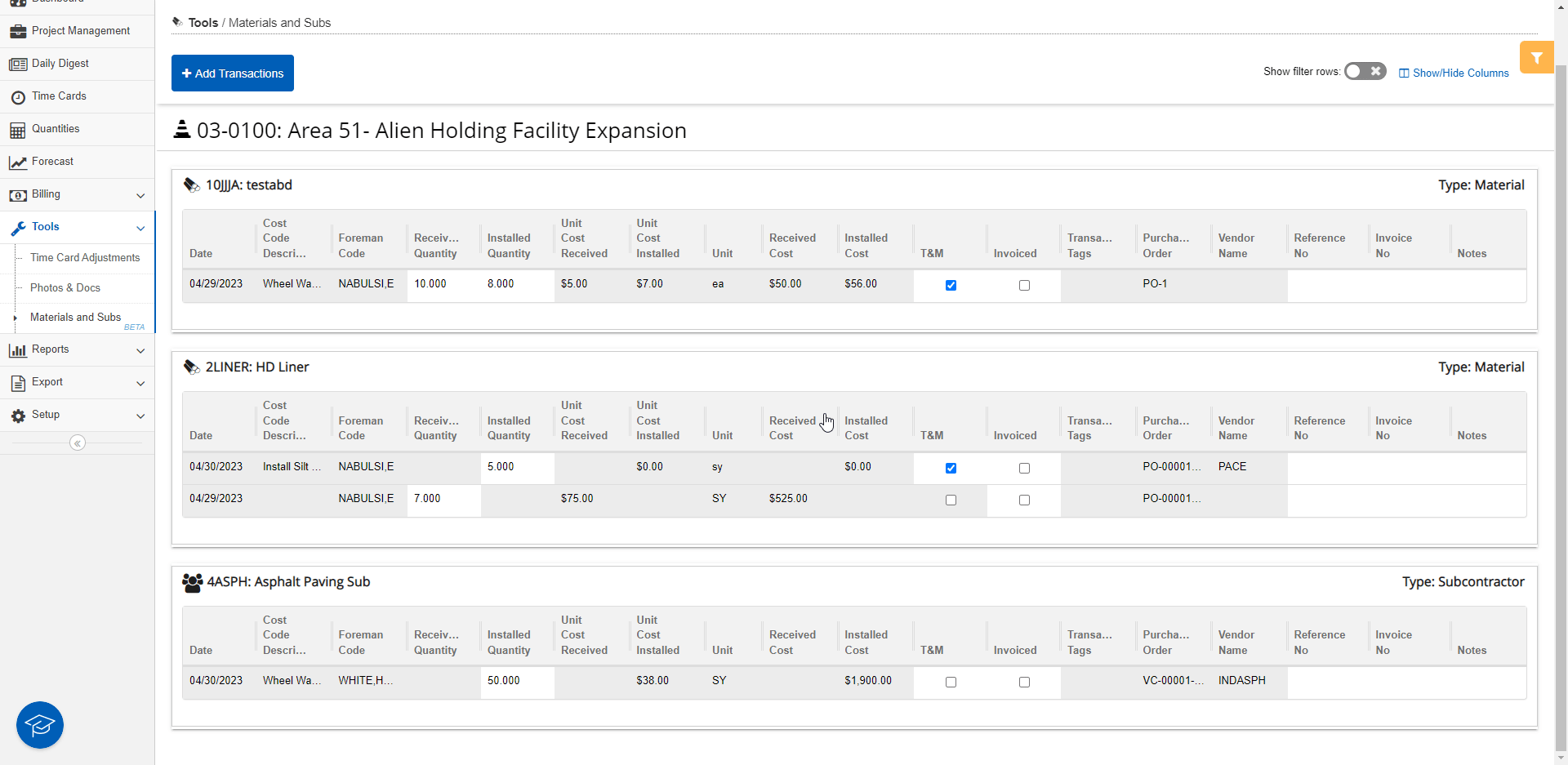 Overview: HeavyJob Web Materials and Subs Entry