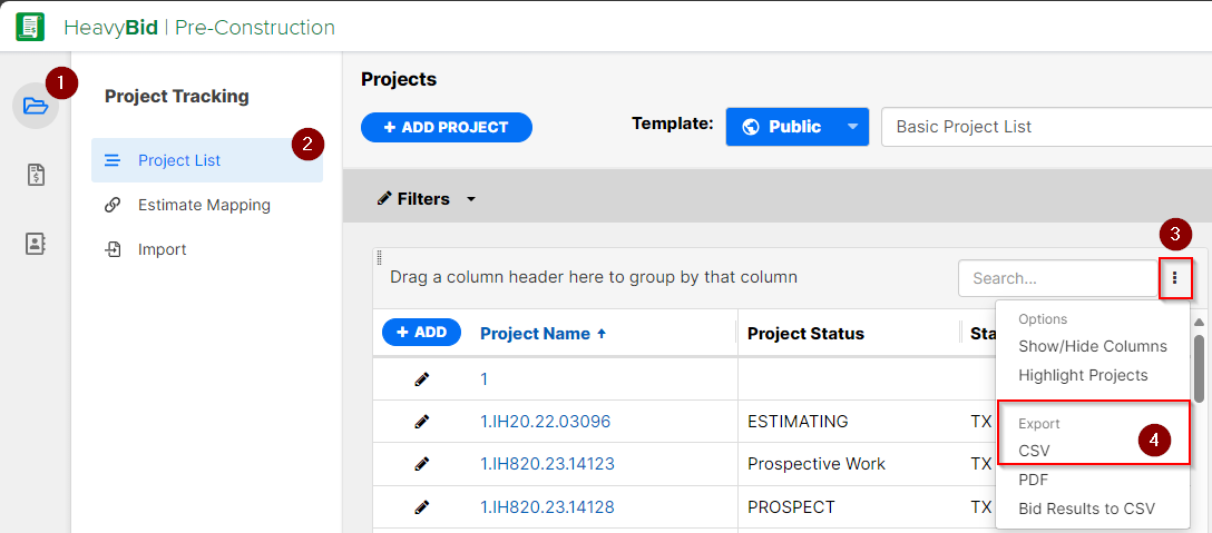 How to Export Projects to Excel in Pre-Construction